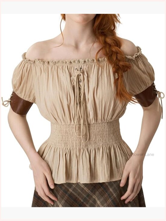 Tops | Renaissance Off Shoulder Peasant Blouse Short Sleeve Medieval ...
